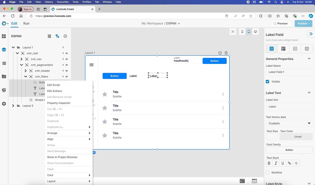 Unable to group controls in LCC Web Project Browser UI - Report a bug - LiveCode Create Feedback